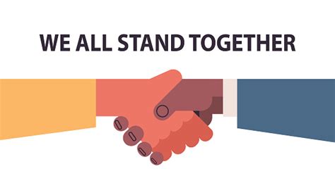 인종차별과 차별에 반대하는 흑백 핸드셰이킹 포스터 우리 모두가 함께 서 있는 수평 벡터 일러스트레이션 개념에 대한 스톡 벡터