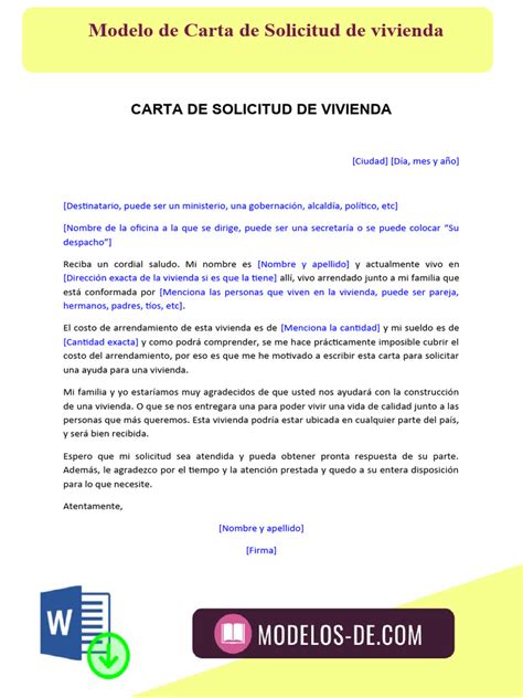 Carta De Solicitud De Vivienda Pdf