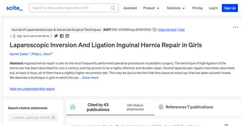 [citation Report] Laparoscopic Inversion And Ligation Inguinal Hernia Repair In Girls