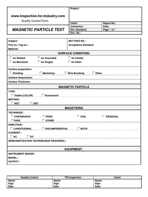 Magnetic Particle Test Quality Control And Inspection Report Form Pdf Pdf
