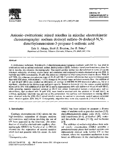 Pdf Anionic—zwitterionic Mixed Micelles In Micellar Electrokinetic Chromatography Sodium