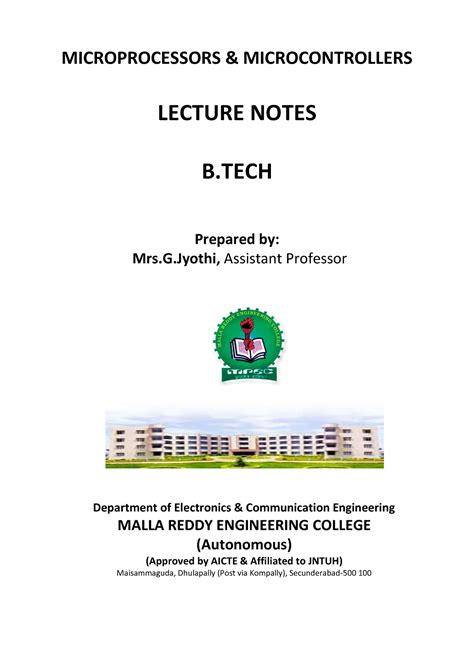 Microprocessor 8085 MICROPROCESSORS MICROCONTROLLERS LECTURE NOTES