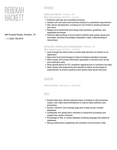 Sql Data Analyst Resume Samples Velvet Jobs