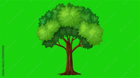 2d Animated Tree Slowly Moving With Wind Blowing Tree Moving Stems And Leaves Against Green