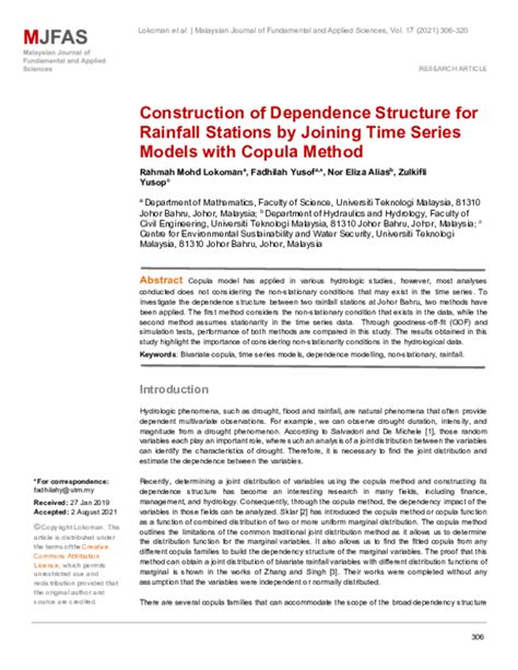 Pdf Construction Of Dependence Structure For Rainfall Stations By