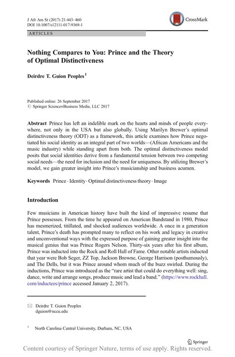 Nothing Compares To You Prince And The Theory Of Optimal Distinctiveness