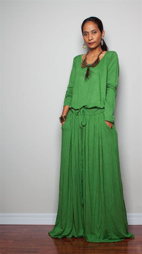 Green Maxi Dress Plus Size Soft Green Long Sleeve Dress