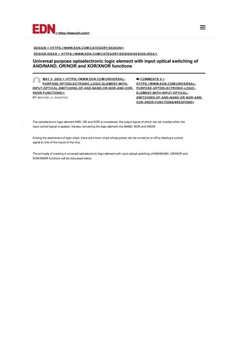 Pdf Shustov Ma Universal Purpose Optoelectronic Logic Element With Input Optical Switching