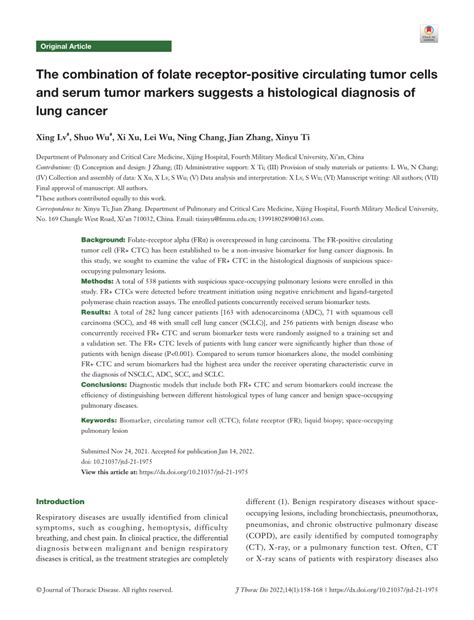 Pdf The Combination Of Folate Receptor Positive Circulating Tumor Cells And Serum Tumor