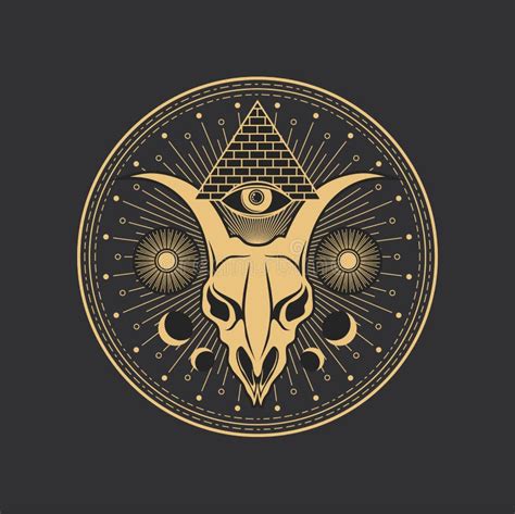 Pentagram Occult Magic Circle Goat Skull Pyramid Stock Illustration Illustration Of Gold