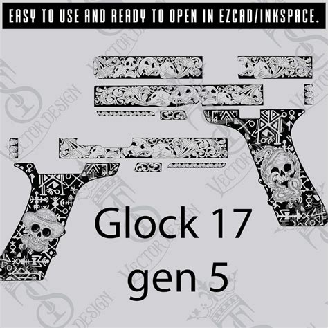 Glock 17 Gen 5 Scroll With Skull Vector Design Engraving Filespistol