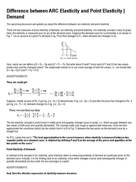 Difference Between Arc Elasticity And Point Elasticity Pdf Price Elasticity Of Demand