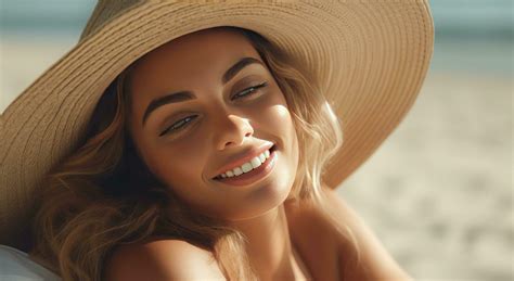 Ai Generated Female Beach Girl Wearing A Hat And Laying On The Beach