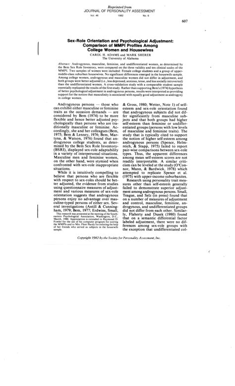 PDF Sex Role Orientation And Psychological Adjustment Comparison Of MMPI Profiles Among