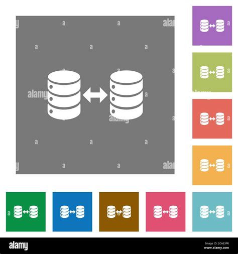 Syncronize Databases Flat Icons On Simple Color Square Backgrounds Stock Vector Image And Art Alamy