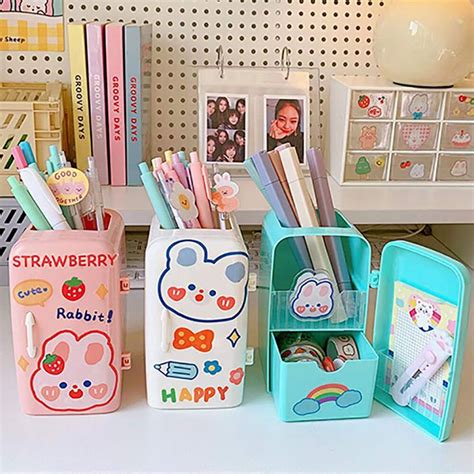 미니 냉장고 연필꽂이 펜 볼펜 색연필 꽂이 필통 스티커제공 귀여운 캐릭터 책상 화장대 정리 다용도 수납함 감도 깊은 취향