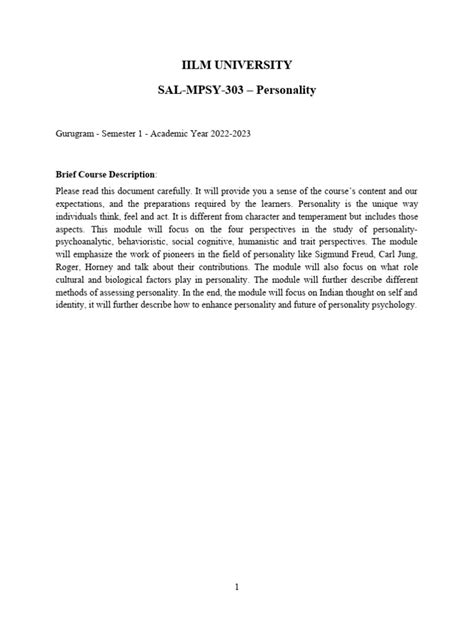 Personality Module Plan Pdf Carl Jung Psychology