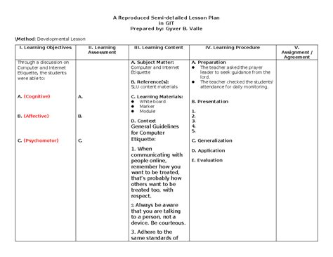 Git Rlp 1 A Reproduced Semi Detailed Lesson Plan In Git Prepared By