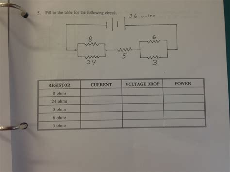 solved fill in the table for the following circuit