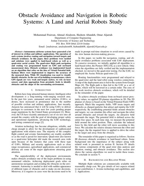 PDF Obstacle Avoidance And Navigation In Robotic Systems A Land And Aerial Robots Study