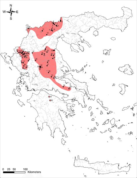 Distribution Areas Of Astacus Astacus In Greece Numbers With Details Download Scientific