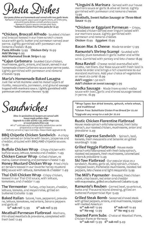 Ramuntos Brick Oven Pizza Menu Claremont Nh