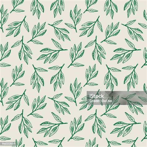 밝은 배경에 세이지 가지가 있는 귀여운 매끄러운 반복 패턴 꽃 모티브 손으로 그린 녹색 잎은 디자인 섬유 포장지 및 포장 디자인을 위한 패턴입니다 벡터 연속성에 대한 스톡