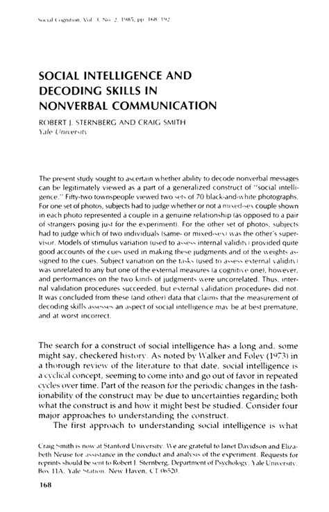 Pdf Social Intelligence And Decoding Skills In Nonverbal Communication
