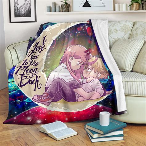 Chainsaw Man Denji Power Love You To The Moon Galaxy Blanket Animebape