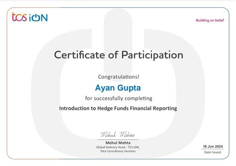 Ayan Gupta On Linkedin Im Excited To Share That I Have Successfully Completed The Tcs Hedge