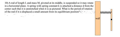 Solved 10 Arod Of Length L And Mass M Pivoted At Its Middle Is Suspended So It May Rotate In