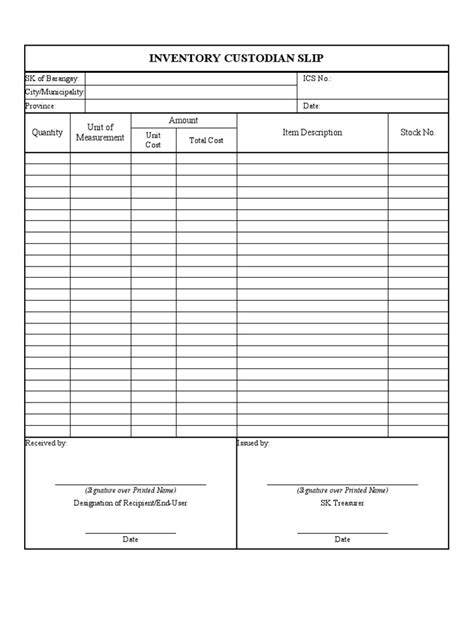 Ics Inventory Custodian Slip Pdf