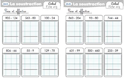 Soustraction Avec Et Sans Retenue Soustraction Multiplication Calcul Ce2