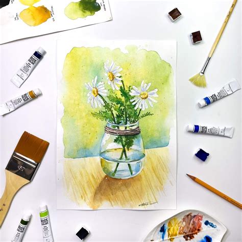 ваза с ромашками | Watercolor painting techniques, Botanical ...