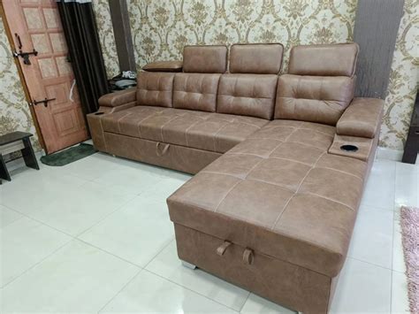 4 Seater Wooden L Shape Sofa Cum Bed With Lounger At ₹ 34000piece In