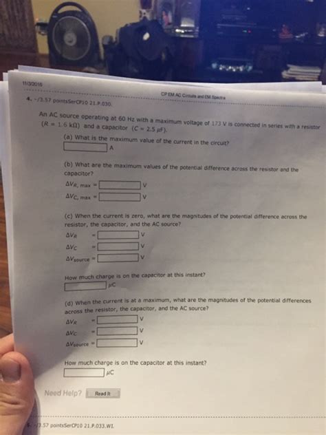 Solved An Ac Source Operating At 60 Hz With A Maximum Vol