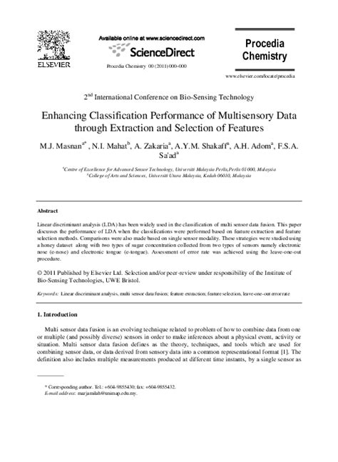 Pdf Enhancing Classification Performance Of Multisensory Data Through Extraction And Selection