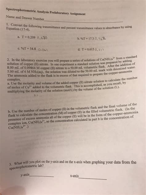 solved spectrophotometrie analysis prelaboratory assignment
