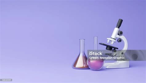 학생들이 있는 교육 실용 과학 실험실 전자 현미경 시험관 및 노트북 3d 렌더링 일러스트레이션 3차원 형태에 대한 스톡 사진 및
