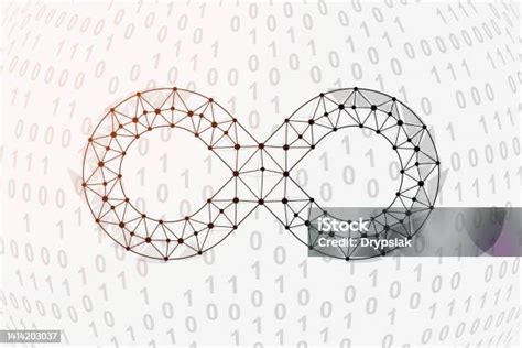 무한대 3d 바이너리 코드 배경이있는 낮은 폴리 심볼 영원히 디자인 벡터 일러스트레이션 연결된 점이 있는 무제한 다각형 기호 0명에 대한 스톡 벡터 아트 및 기타 이미지
