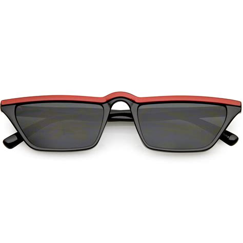Retro Slim Rectangle Cat Eye Sunglasses Slim Arms Neutral Colored Lens 52mm Red Black Smoke