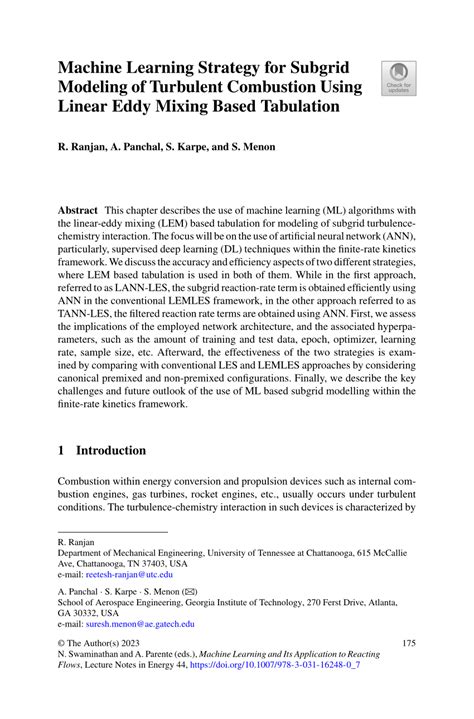 Pdf Machine Learning Strategy For Subgrid Modeling Of Turbulent Combustion Using Linear Eddy
