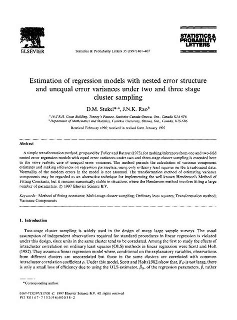 Pdf Estimation Of Regression Models With Nested Error Structure And