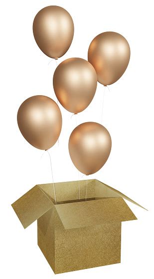 흰색에 고립 된 스트리머와 3d 투명 생일 풍선 쉽게 변경 색상 벡터 일러스트와 골판지 상자를 엽니 다 풍선에 대한 스톡 사진 및 기타 이미지 Istock