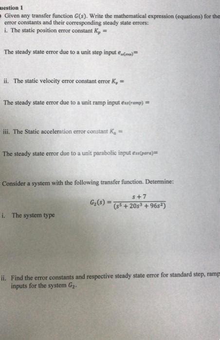 the steady state error due to a unit step input