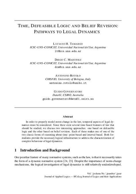 Pdf Time Defeasible Logic And Belief Revision Pathways To Legal Dynamics