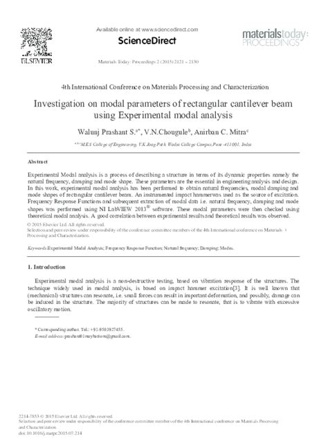 Pdf Investigation On Modal Parameters Of Rectangular Cantilever Beam