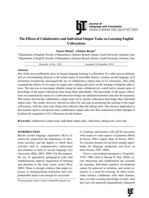 Pdf The Effects Of Collaborative And Individual Output Tasks On