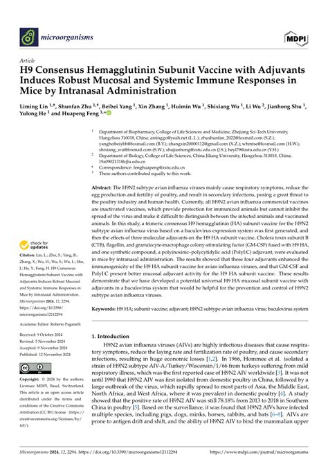 Pdf H9 Consensus Hemagglutinin Subunit Vaccine With Adjuvants Induces