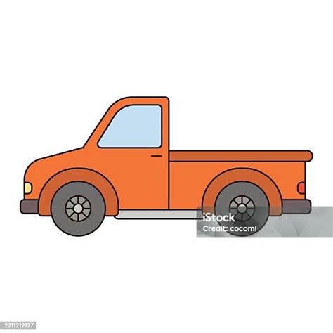픽업 트럭 귀여운 차량 낙서 아이콘 카와이 스타일 단순 개요 고립 된 벡터 교통 일러스트 레이 션 여행 요소 드로잉 개체 0명에